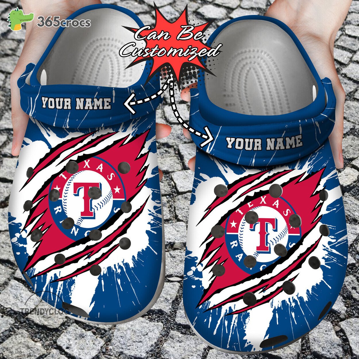 Baseball Personalized Texas Rangers Ripped Claw Clog Shoes - 365crocs