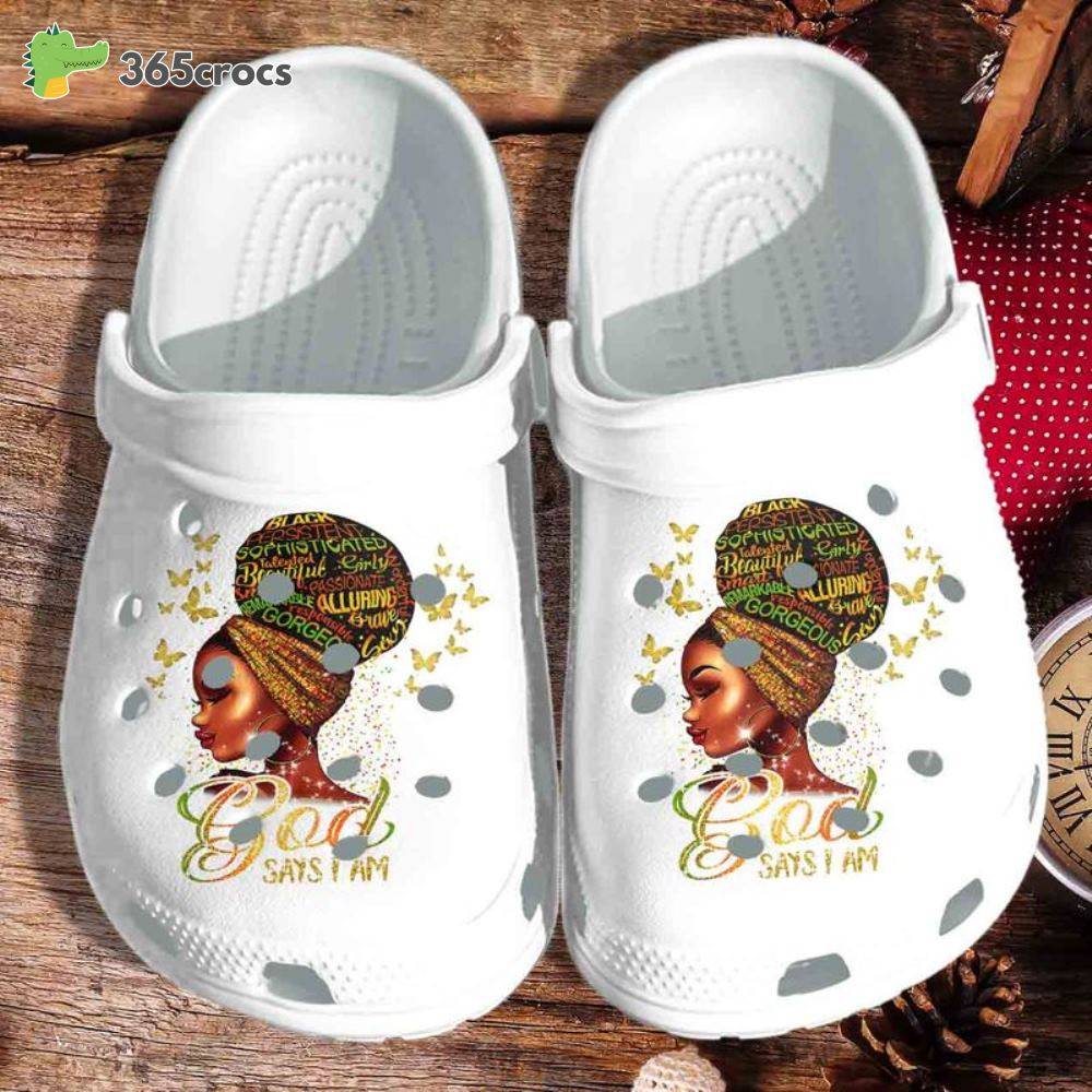 God Says I Am Black Girl Yellow Butterflies Croc Women's History Month ...