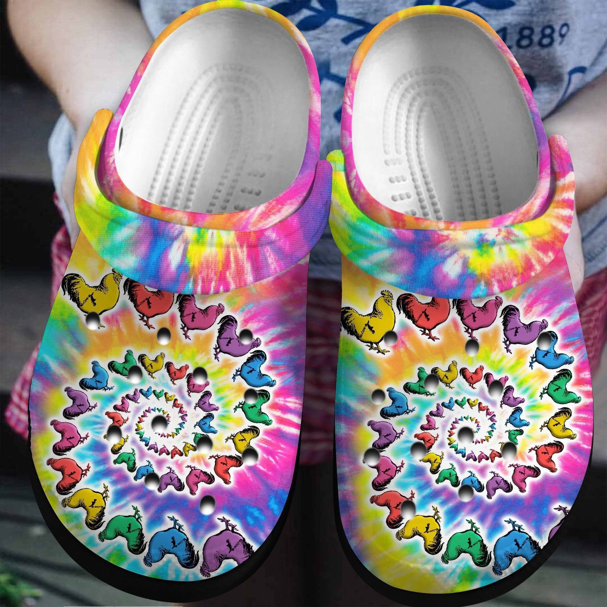 Hippie Chicken Tie Dye Crocs Shoes clogs Gifts For Male Female - 365crocs