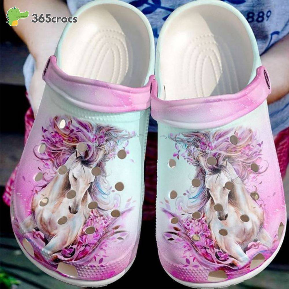 Horse Beautiful Flowers Clocsy Shoes Horse 3D Wild Horse Water Shoes ...