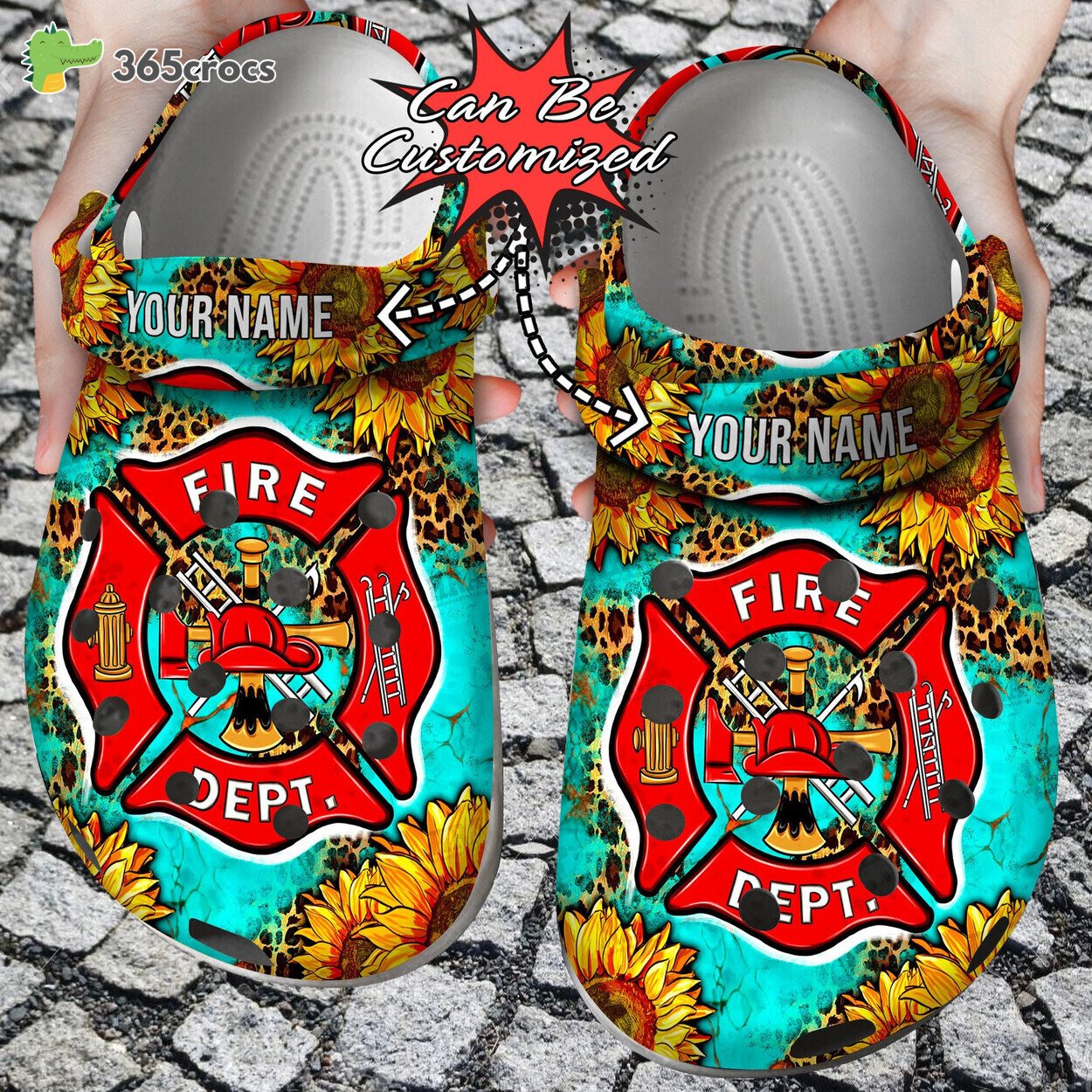 Leopard Fire Dept And Sunflowers clog Shoes Custom - 365crocs