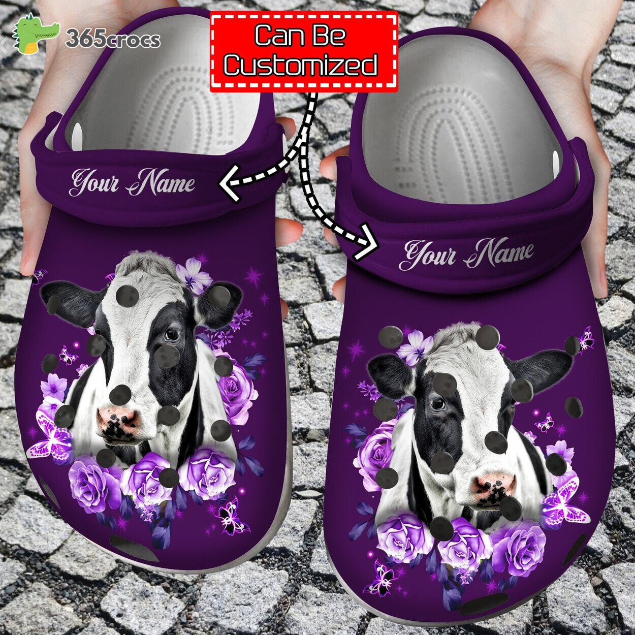 Purple Roses Cow Design Comfortable Clogs Shoes Cow Inspiration Series ...