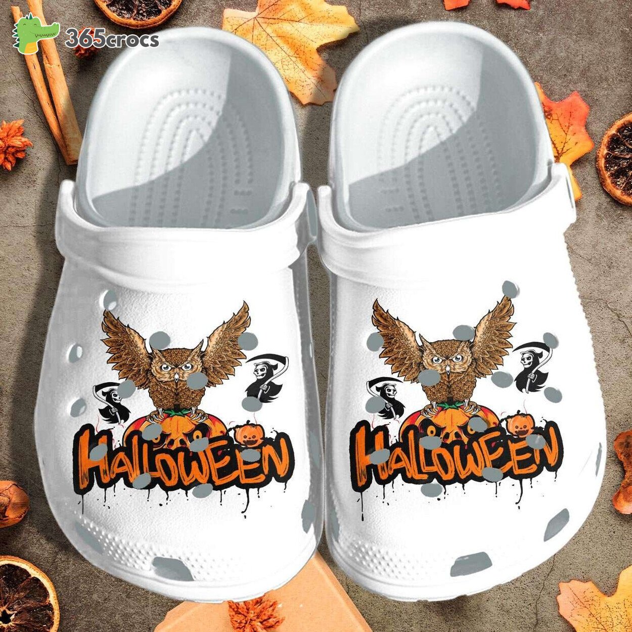 Spooky Delight Halloween Owl on Pumpkin Themed Classic Clog Footwear ...