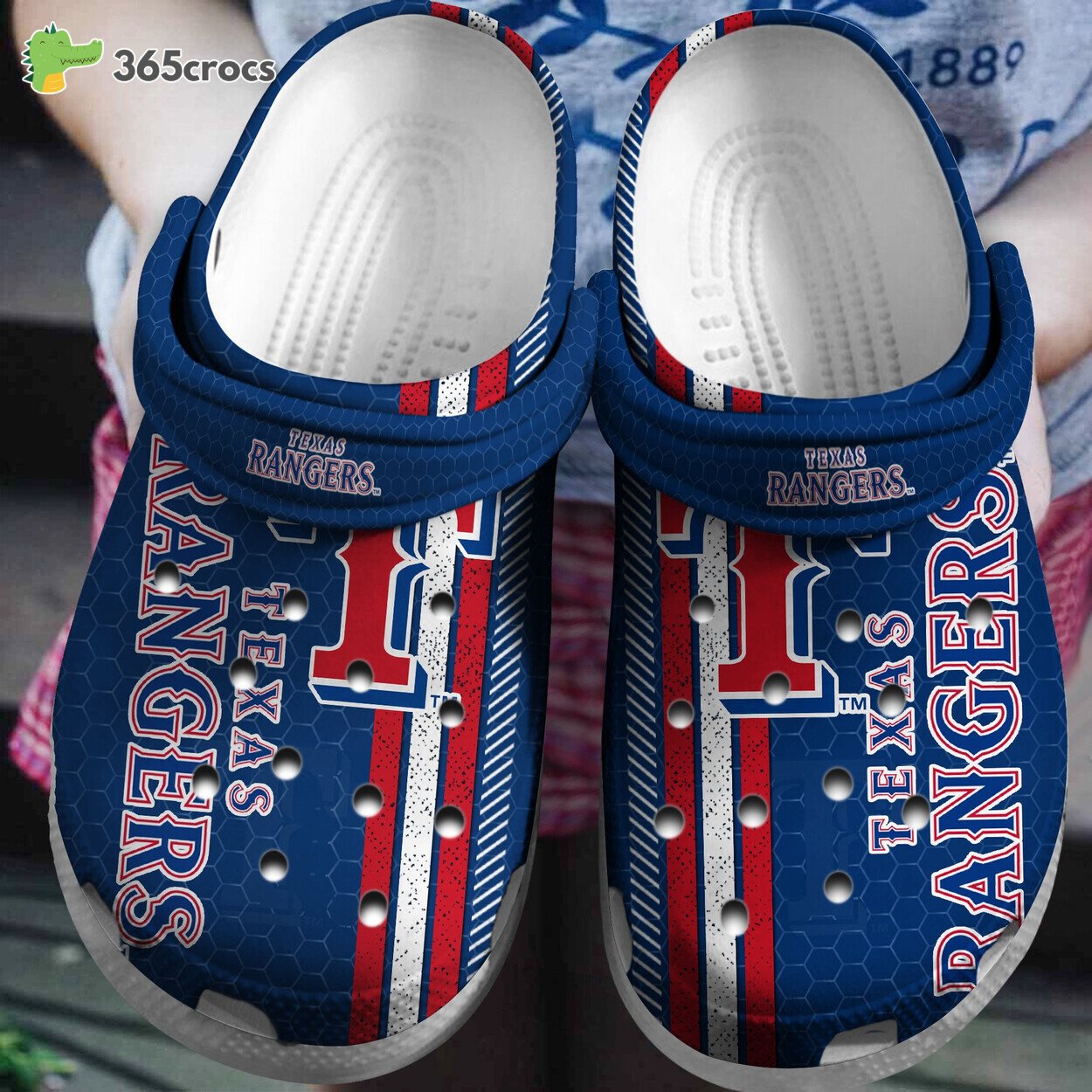 Texas Rangers Baseball Blue Design Elegantly Showcased on Clogs - 365crocs